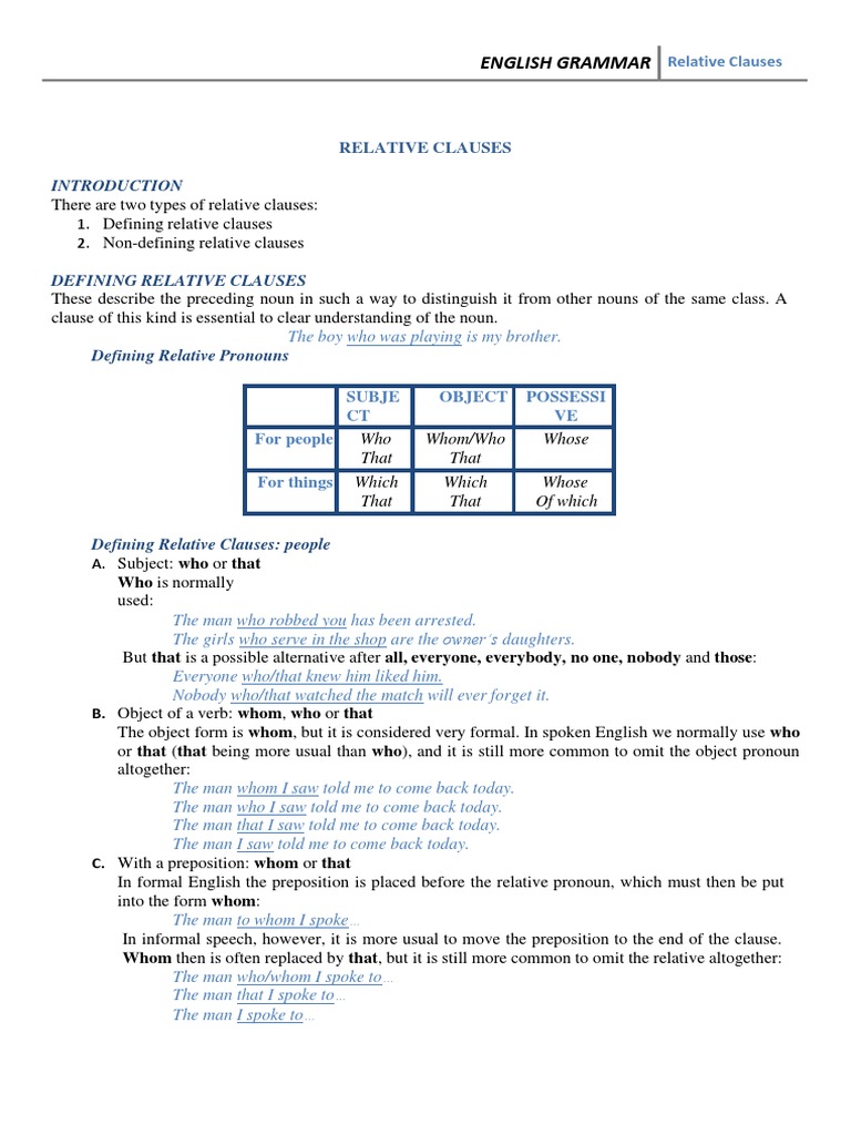 Handout Relative Clauses PDF | PDF | Human Communication | Linguistic ...