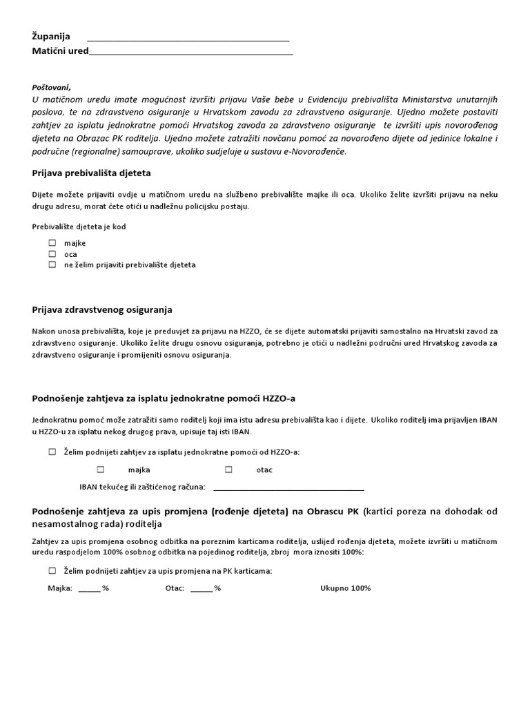 Obrazac Za Roditelje | PDF