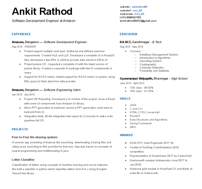 Ankit Rathod: Software Development Engineer at Amazon | PDF | Mobile ...