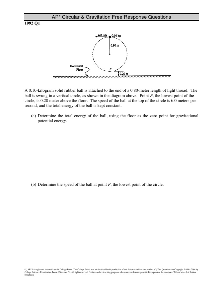 Circular & Gravitation AP Questions Worksheet | Force | Tension (Physics)