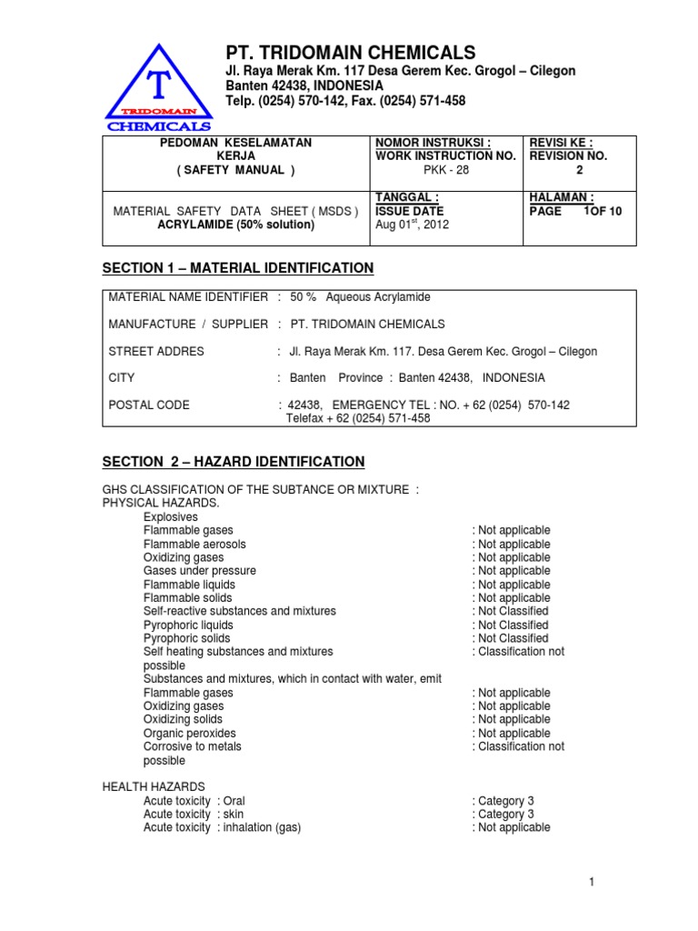 Acrylamide 50%-MSDS | PDF | Toxicity | Safety