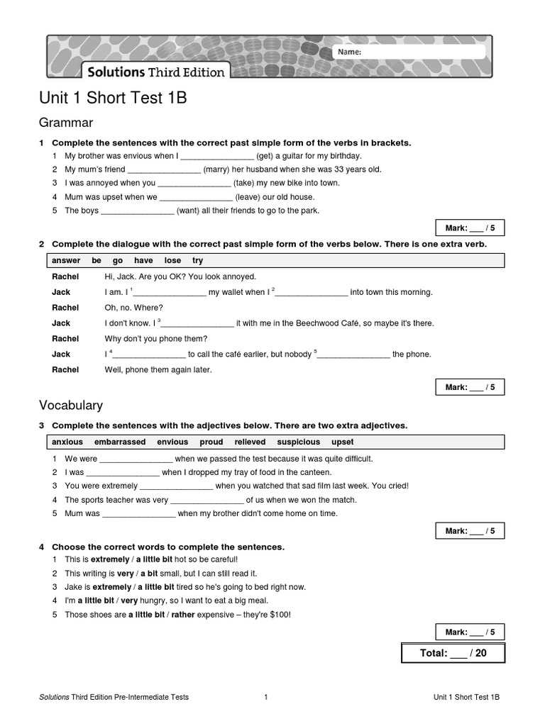 Unit 1 Short Test 1B: Grammar | PDF | Linguistics | Cognitive Science