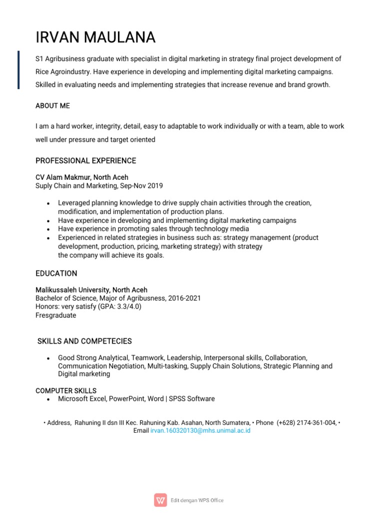Resume Irvan Maulana | PDF