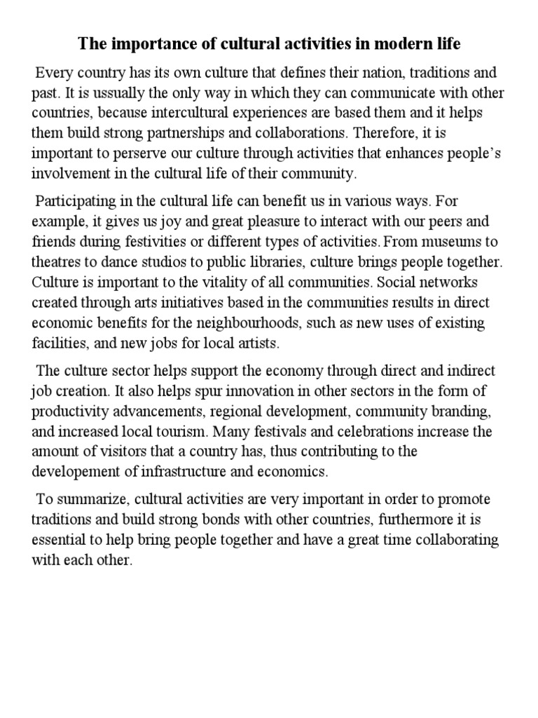 The Importance of Cultural Activities in Modern Life | PDF