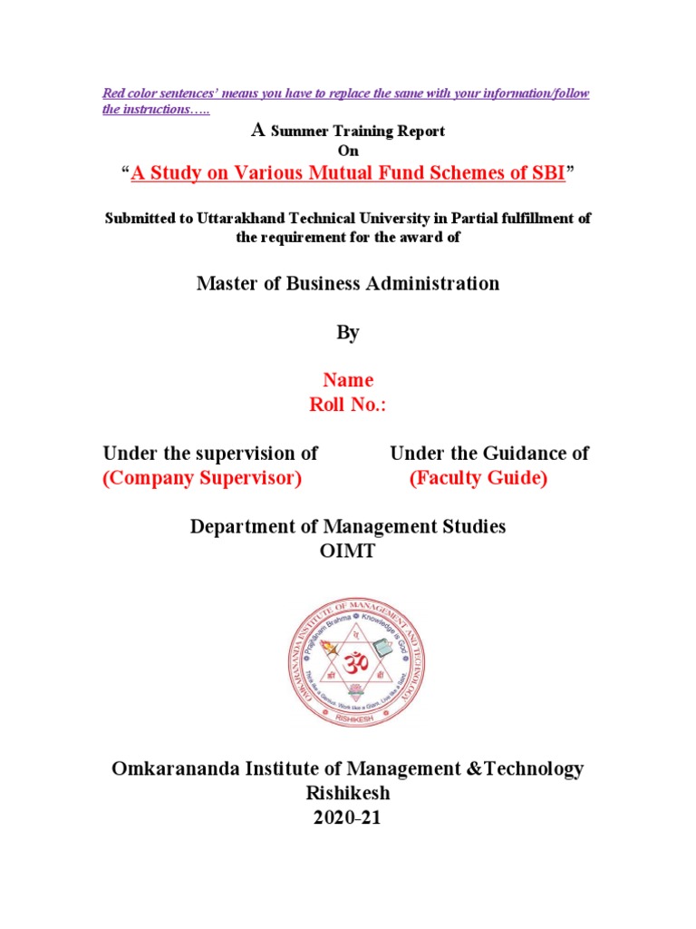 Cover Page - MBA (Internship) | PDF | Master Of Business Administration ...