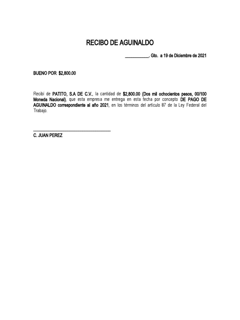 Recibo de Aguinaldo 2021 | PDF