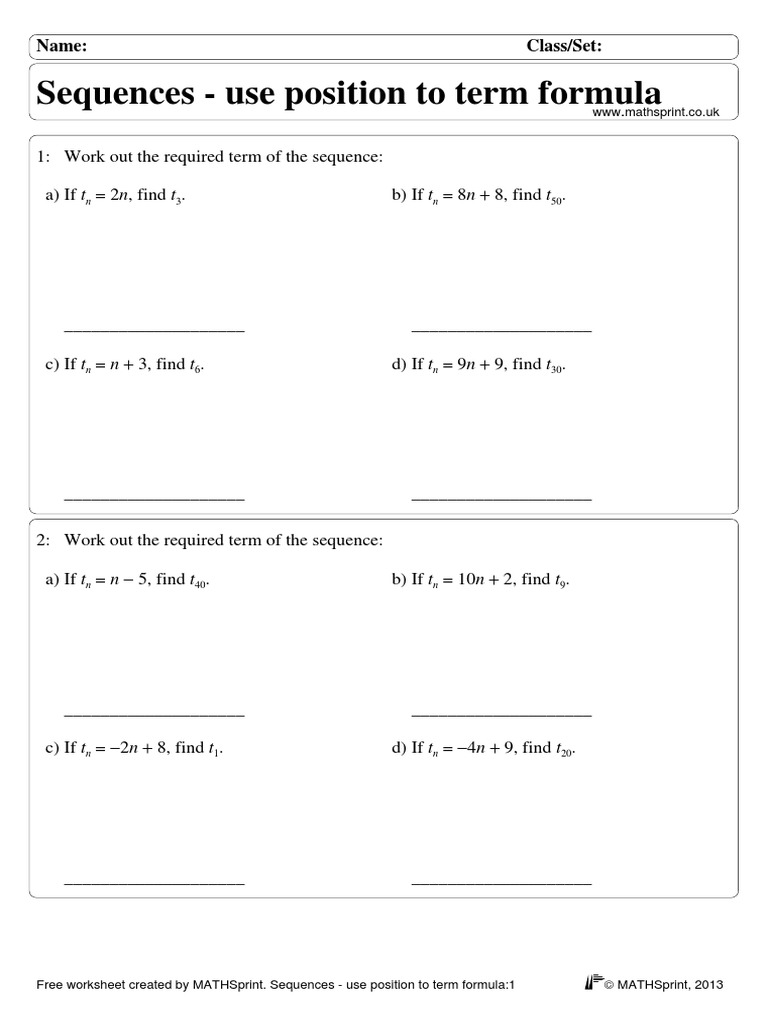 Sequences Use Position To Term Formula | PDF