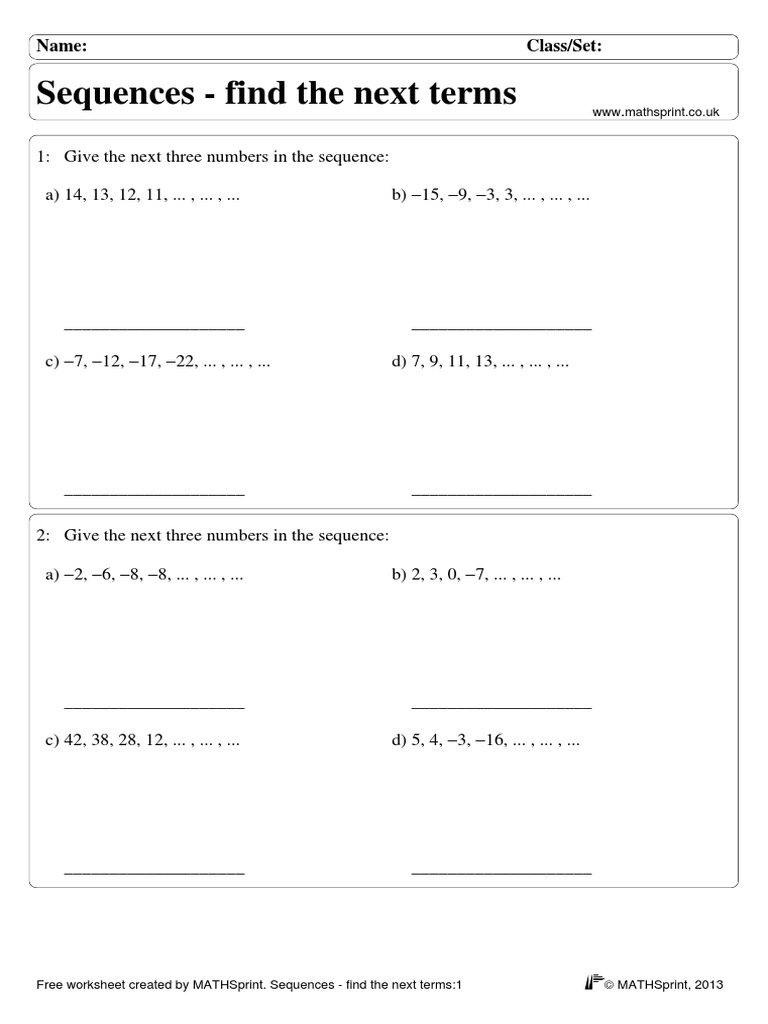 Sequences Find Next Terms | PDF | Teaching Methods & Materials