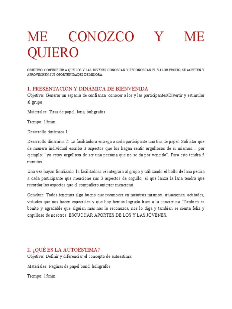 Me Conozco y Me Quiero | PDF | Autoestima | Conceptos psicologicos