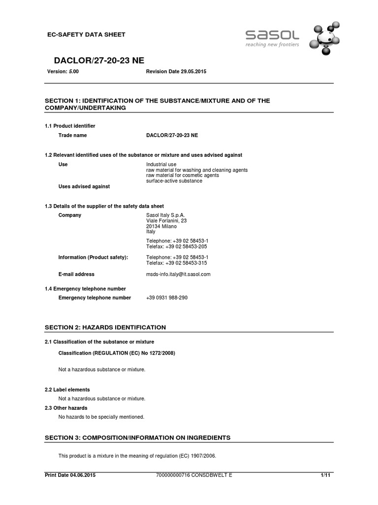 Daclor27-20-23 Ne - MSDS | PDF | Dangerous Goods | Firefighting