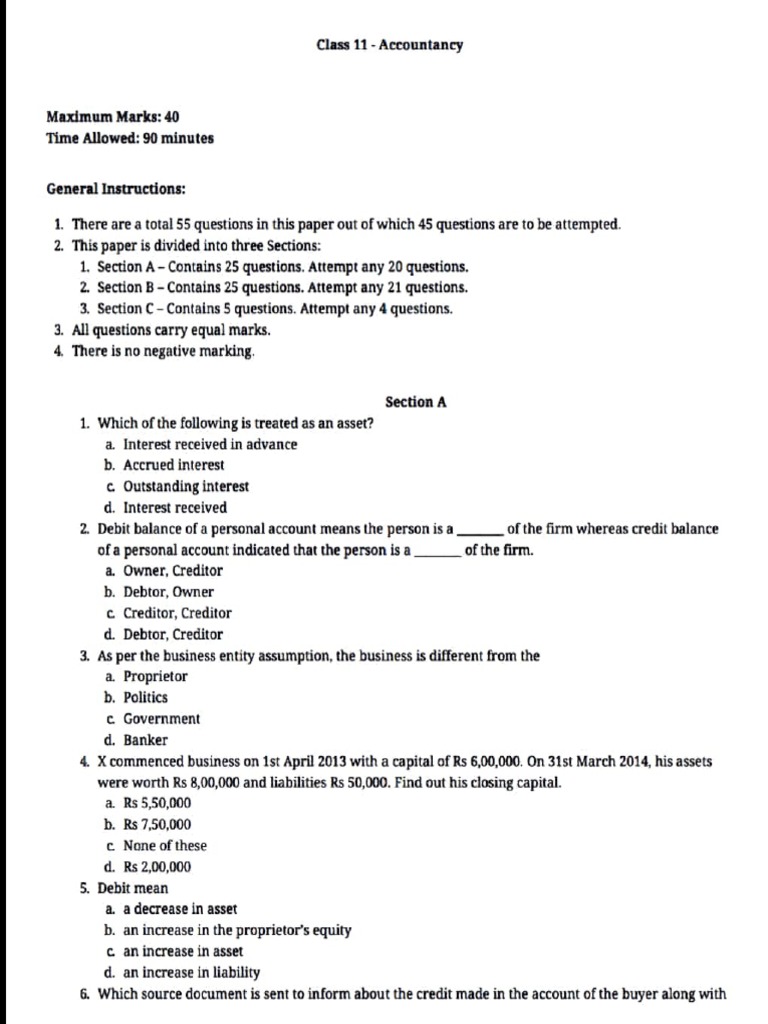 Class 11 Accountancy Exam Paper Guide | PDF | Debits And Credits | Expense