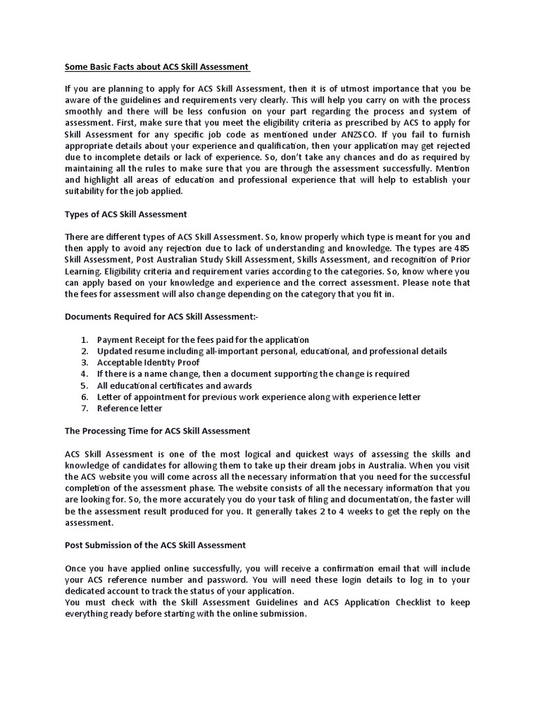 ACS Skill Assessment Guide | PDF | Experience