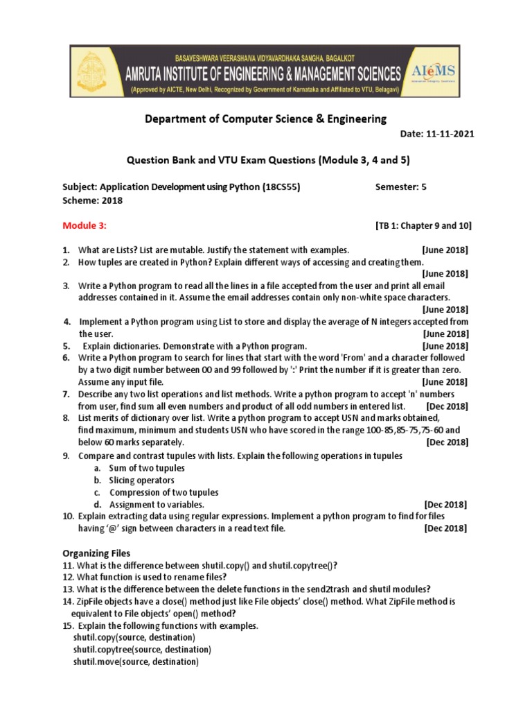 18cs55 Adp Question Bank Module 3 4 And 5 Download Free Pdf Method