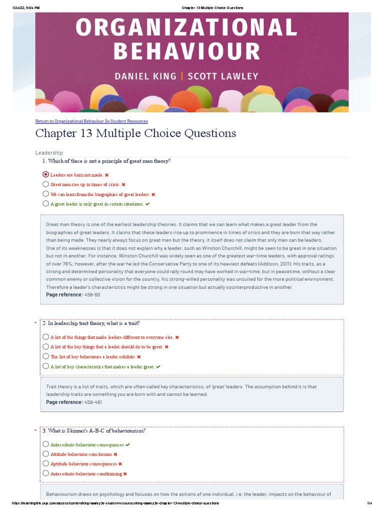 Chapter 13 Multiple Choice Questions | PDF | Leadership | Leadership