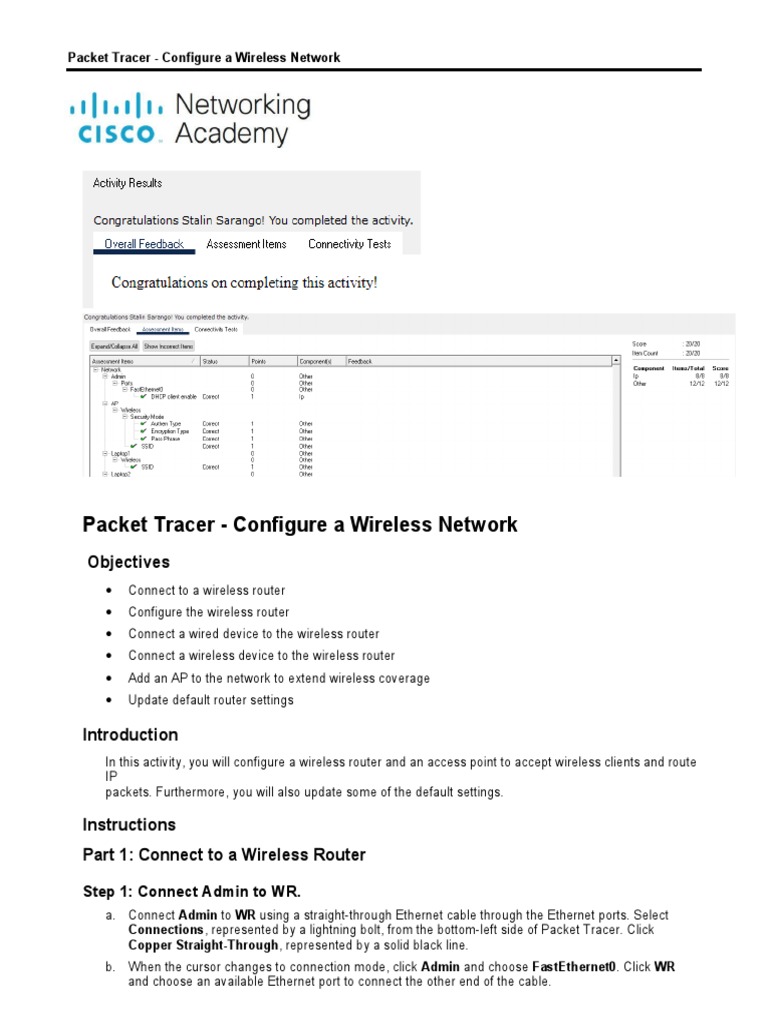 13 1 10 Packet Tracer Configure A Wireless Network Pdf Wireless Lan