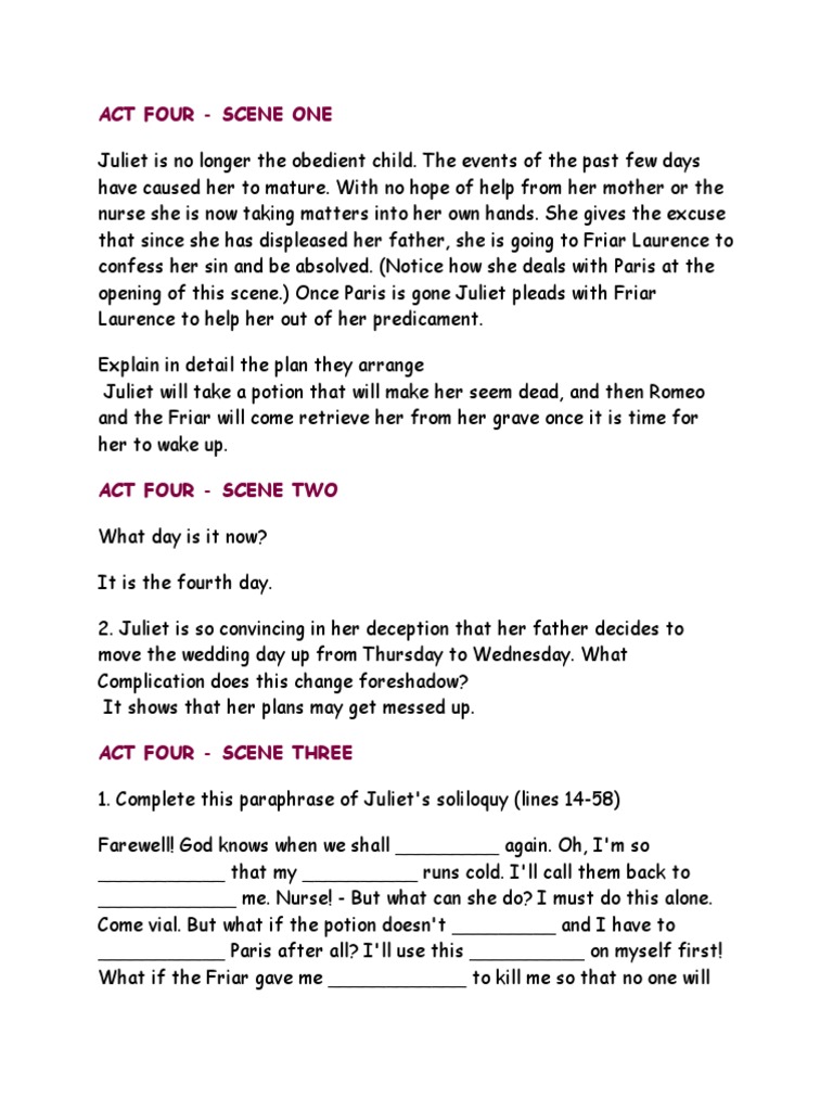 Act Four | PDF | Characters In Romeo And Juliet