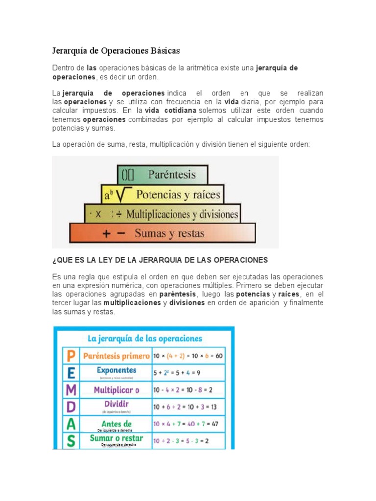 Jerarquía de Operaciones Básicas | PDF