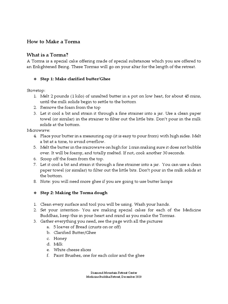 How to Make Torma for Retreats | PDF | Butter | Breads