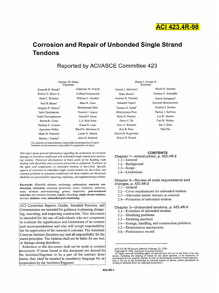 Aci 423 4r 98 Corrosion and Repair of Unbonded | PDF | Prestressed ...