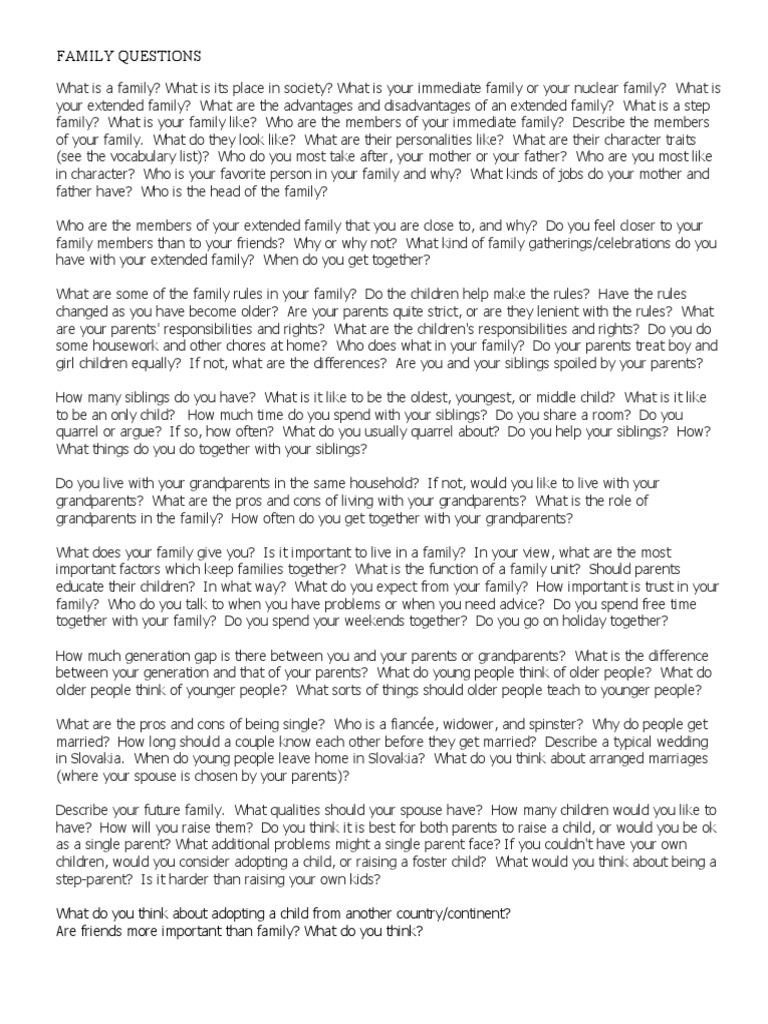 Questions For Family | PDF | Family | Sibling