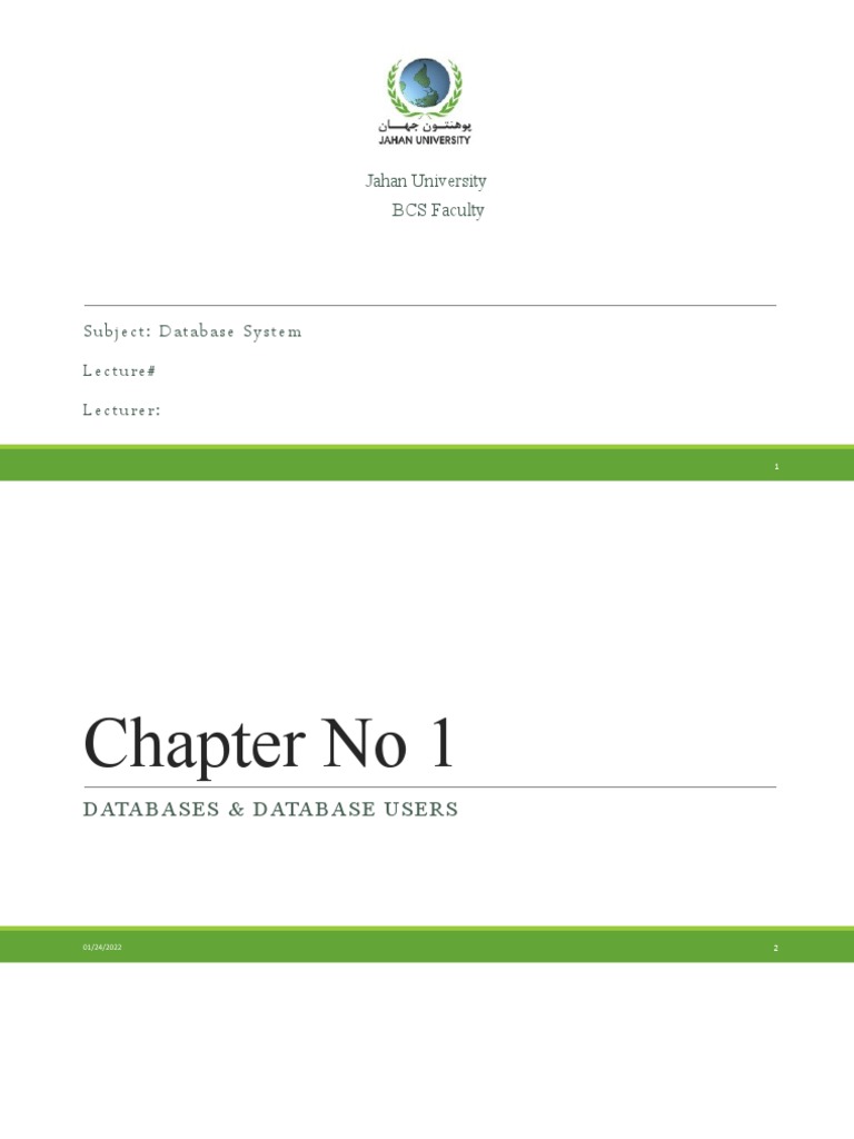 Jahan University BCS Faculty: Subject: Database System Lecture ...