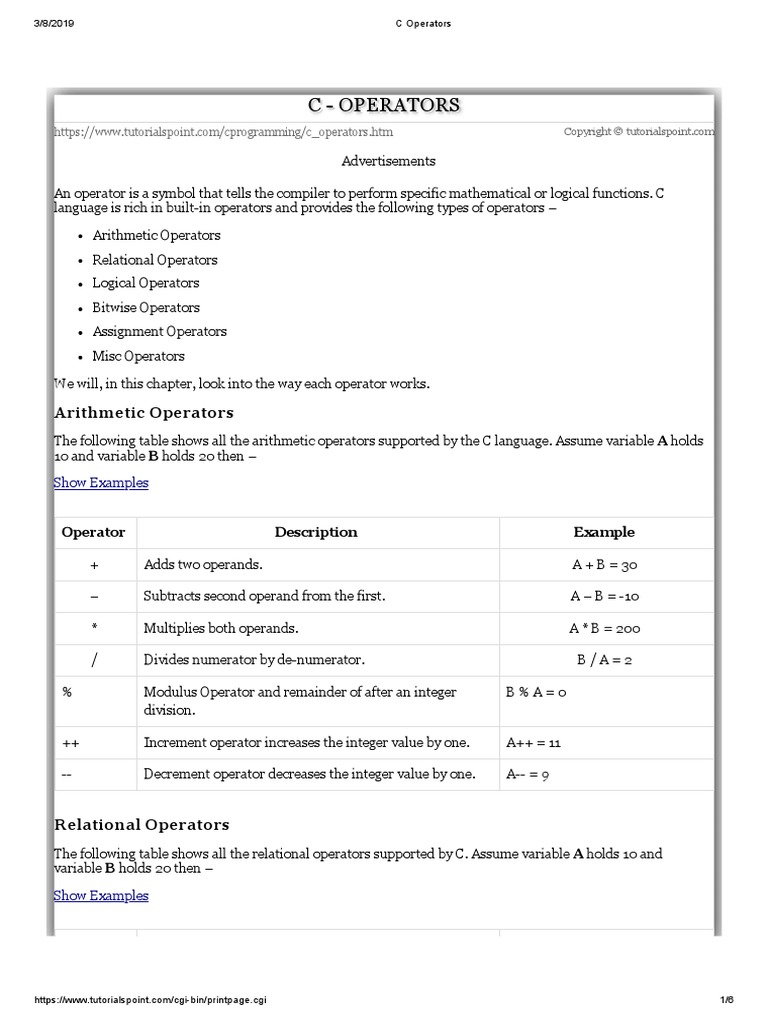 C - Operators C - Operators | PDF | Software Engineering | Elementary Mathematics