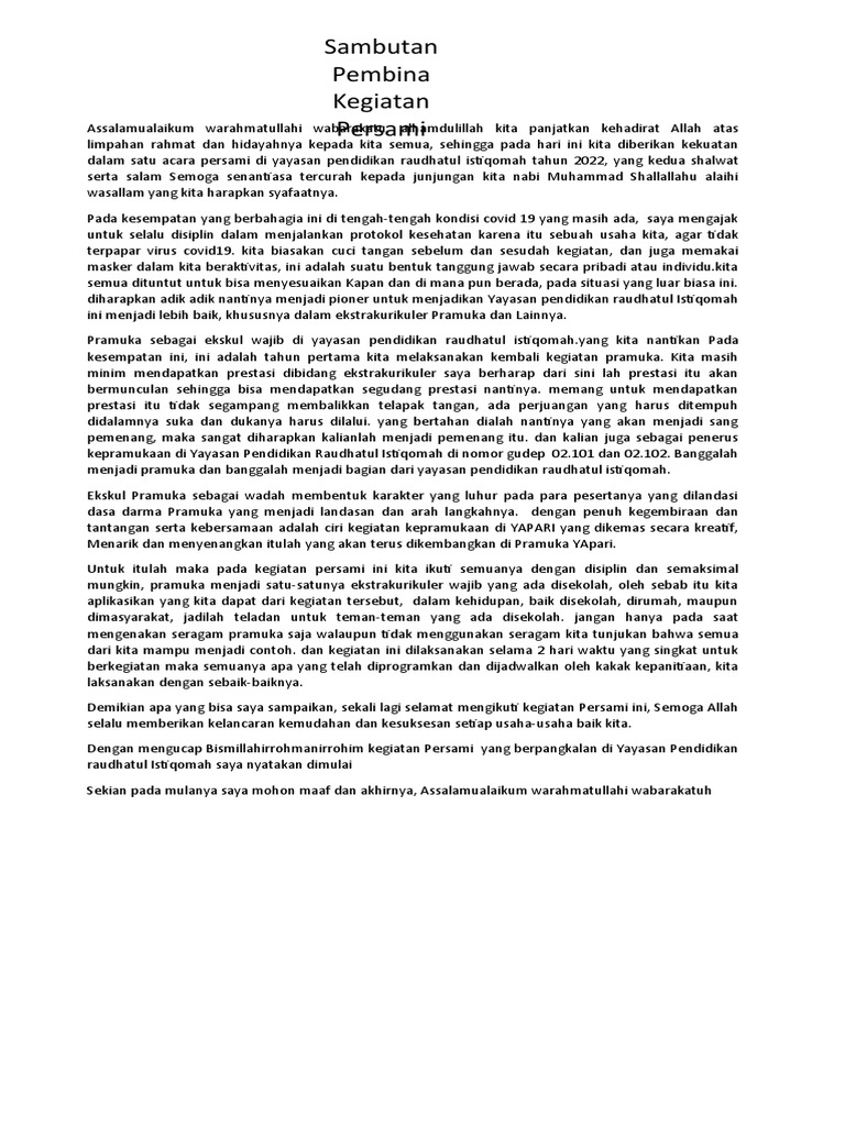 Sambutan Pembina Kegiatan Persami | PDF