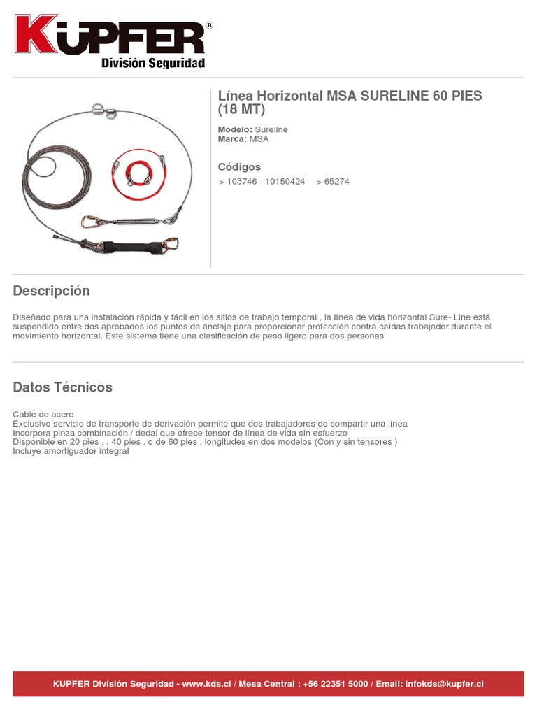 Ficha Producto Linea Horizontal Msa Sureline 60 Pies 18 MT 103746 | PDF