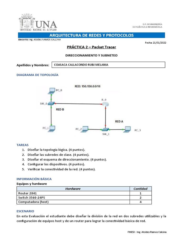 2da PRACTICA-Packet Tracer | PDF | Arquitectura de internet | Protocolos de comunicaciones