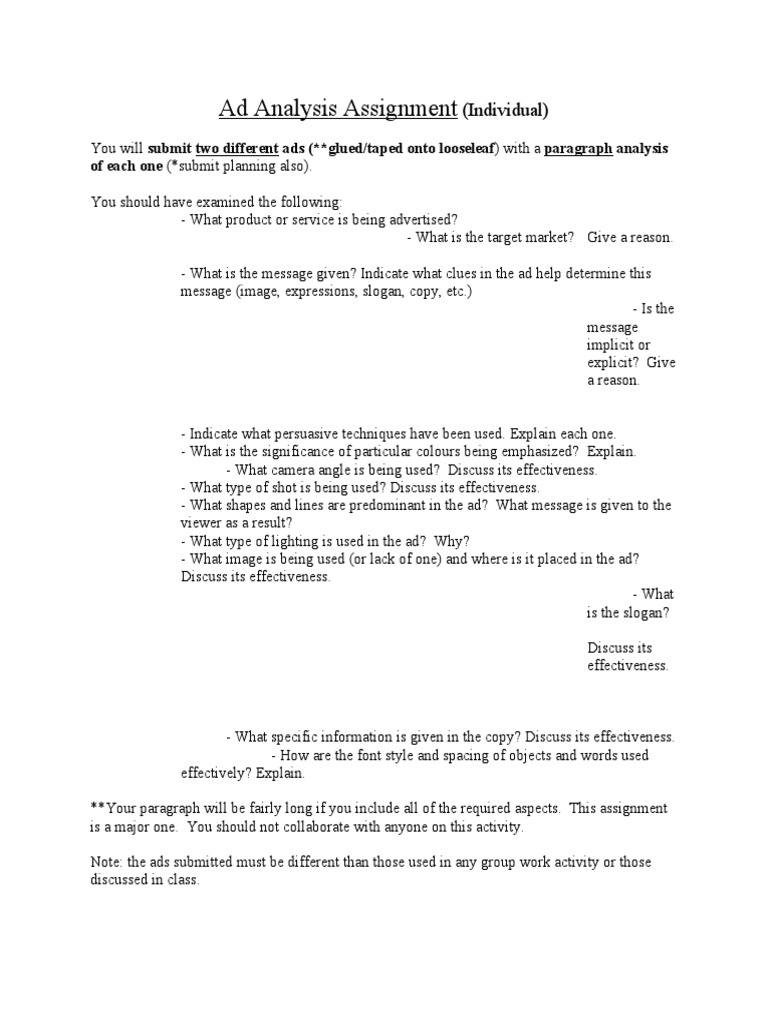 Ad Analysis Assignment: of Each One ( Submit Planning Also) | PDF | Communication