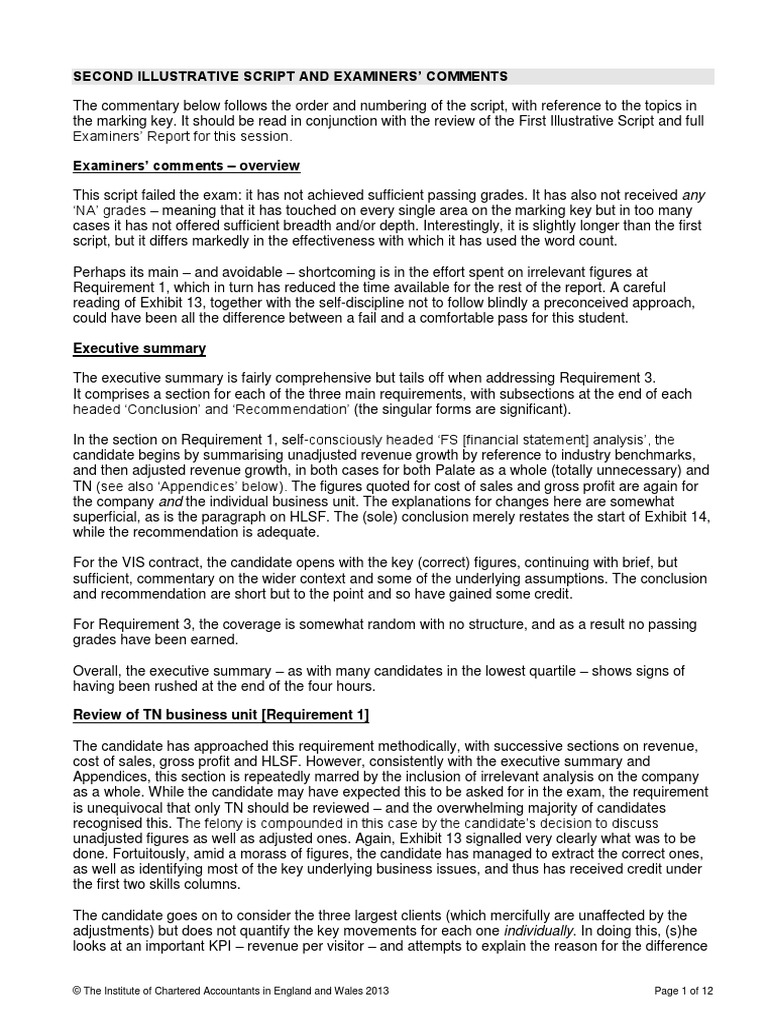 Case Study July 2013 Illustrative Script 2 ICAEW | PDF | Risk | Revenue
