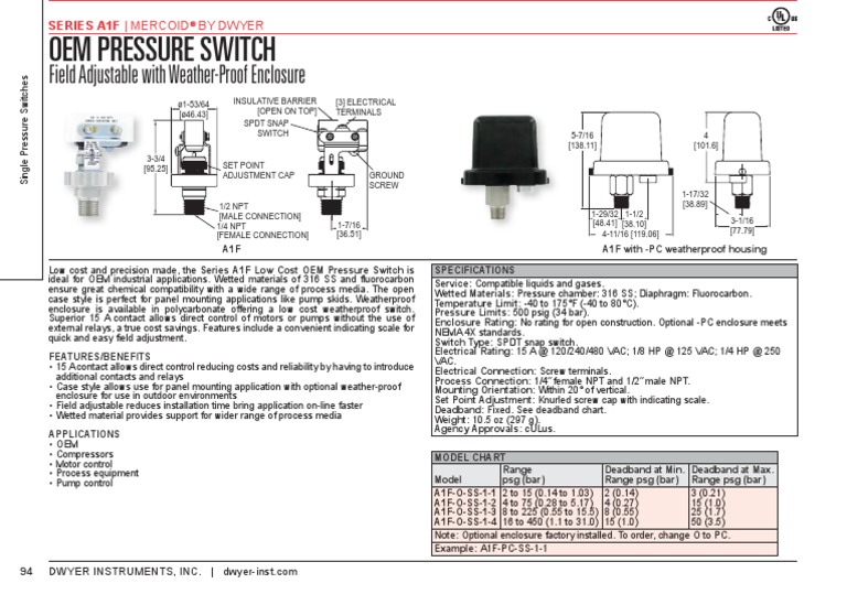 Dual-Action Explosion-Proof Pressure Switch | PDF | Switch | Relay