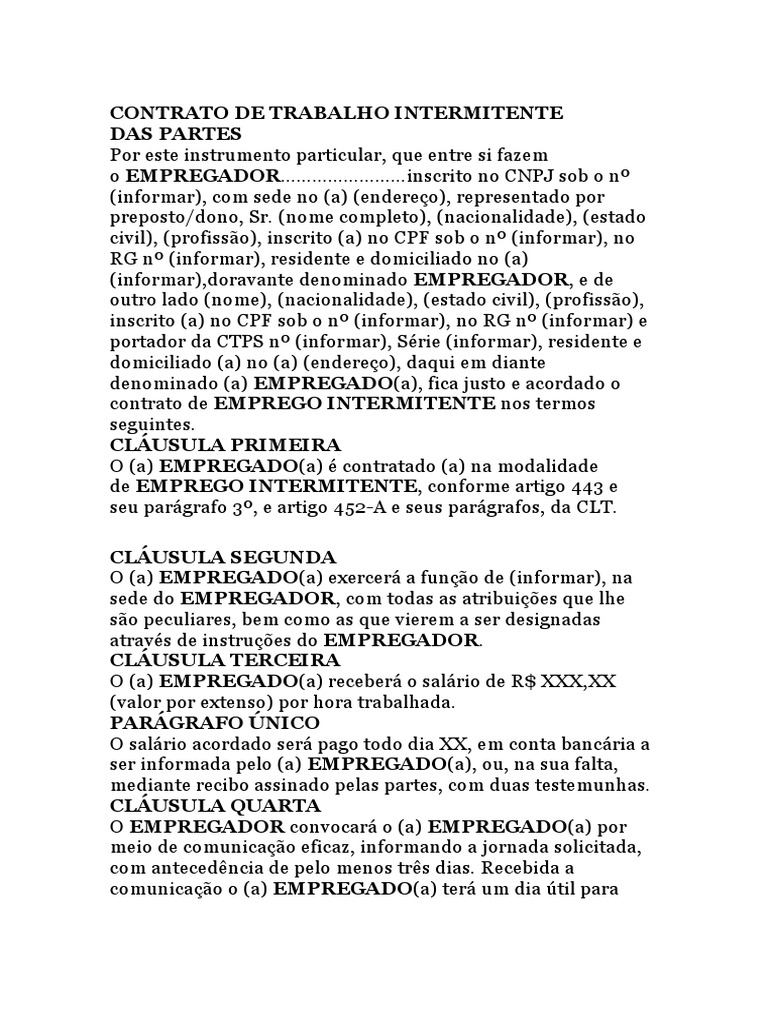 Contrato Trabalho Intermitente | PDF