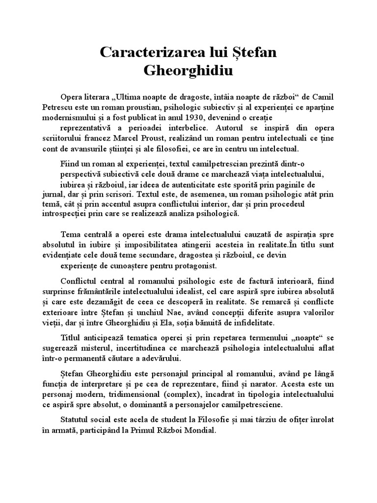 Caracterizare Stefan Gheorghidiu | PDF