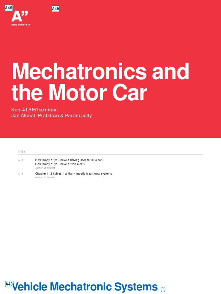 Mechatronics and The Motor Car: Kon-41.5151 Seminar Jan Akmal, Prabilson & Param Jolly | PDF ...