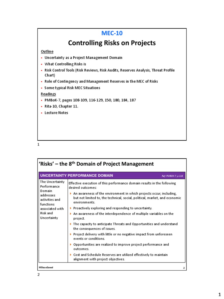 Controlling Risks On Projects: Risks' - The 8 Domain of Project ...