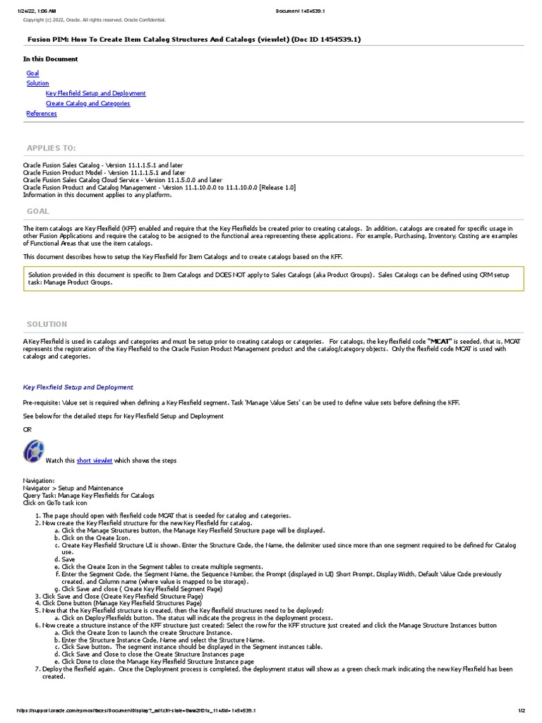 How To Create Item Catalog Structures and Catalogs Viewlet Doc ID ...