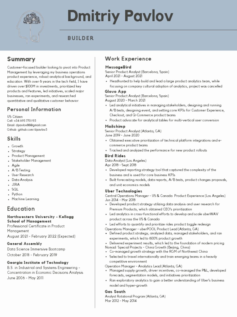 Dmitriy Pavlov - Product Manager Resume | PDF | Analytics | Data Analysis