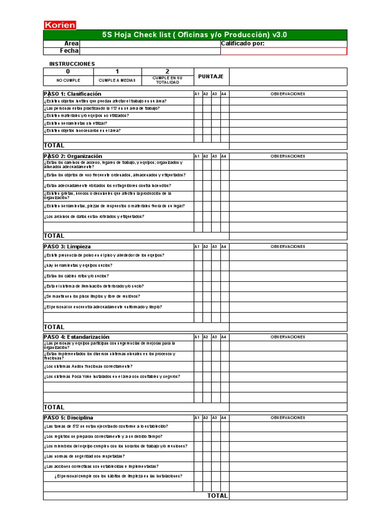 Checklist 5S para Oficinas y Producción | PDF | Residuos
