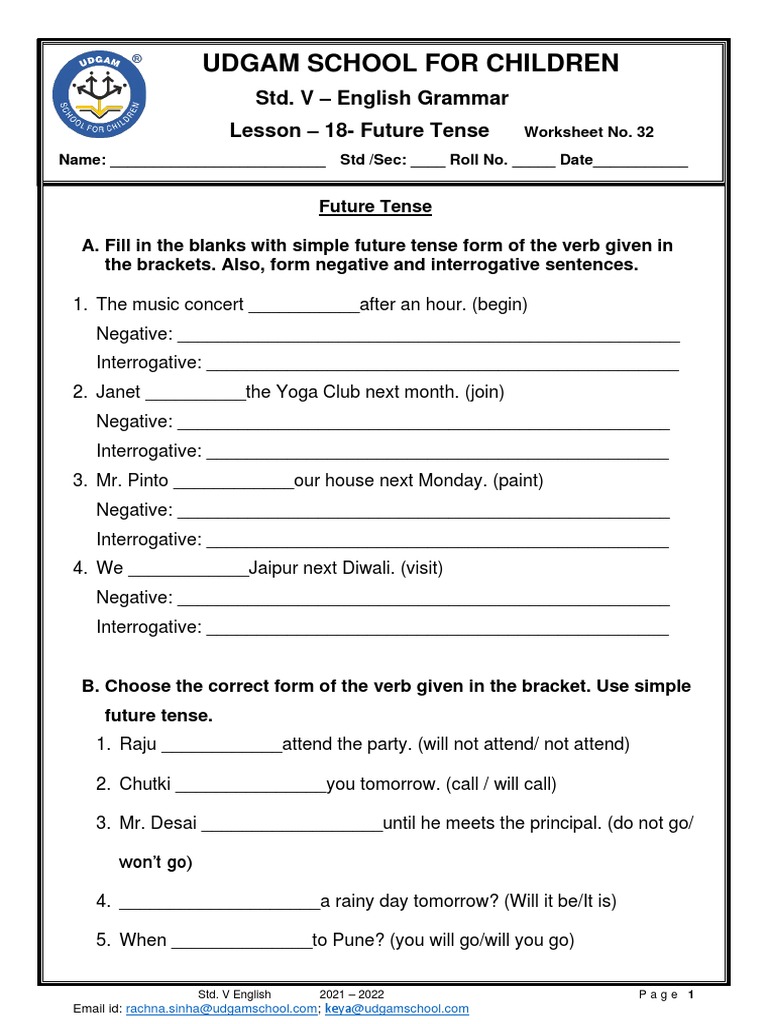 18-Future Tense - Worksheet No. 32 | PDF | Linguistics