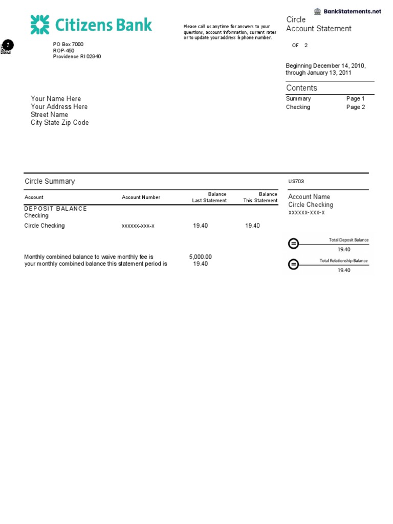 Citizens Bank Statement | PDF | Banks | Overdraft