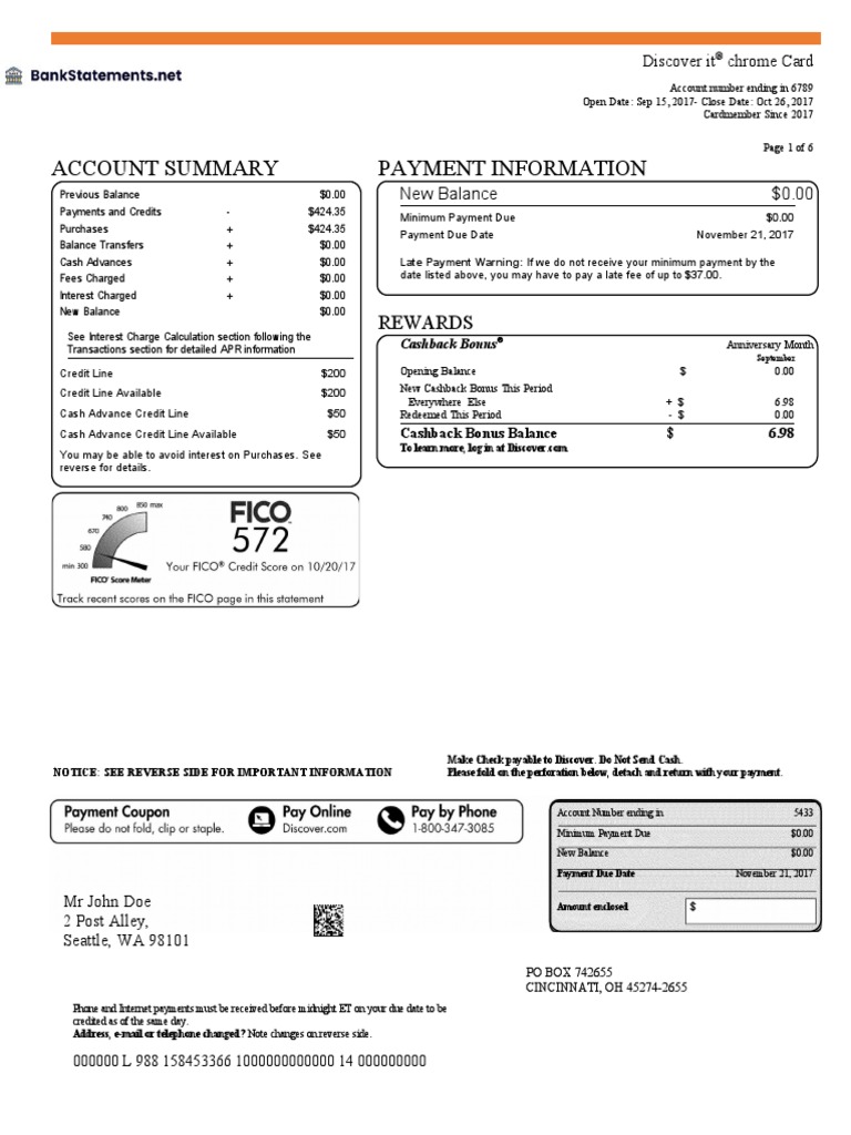 Discover Bank Statement | Download Free PDF | Payments | Cheque