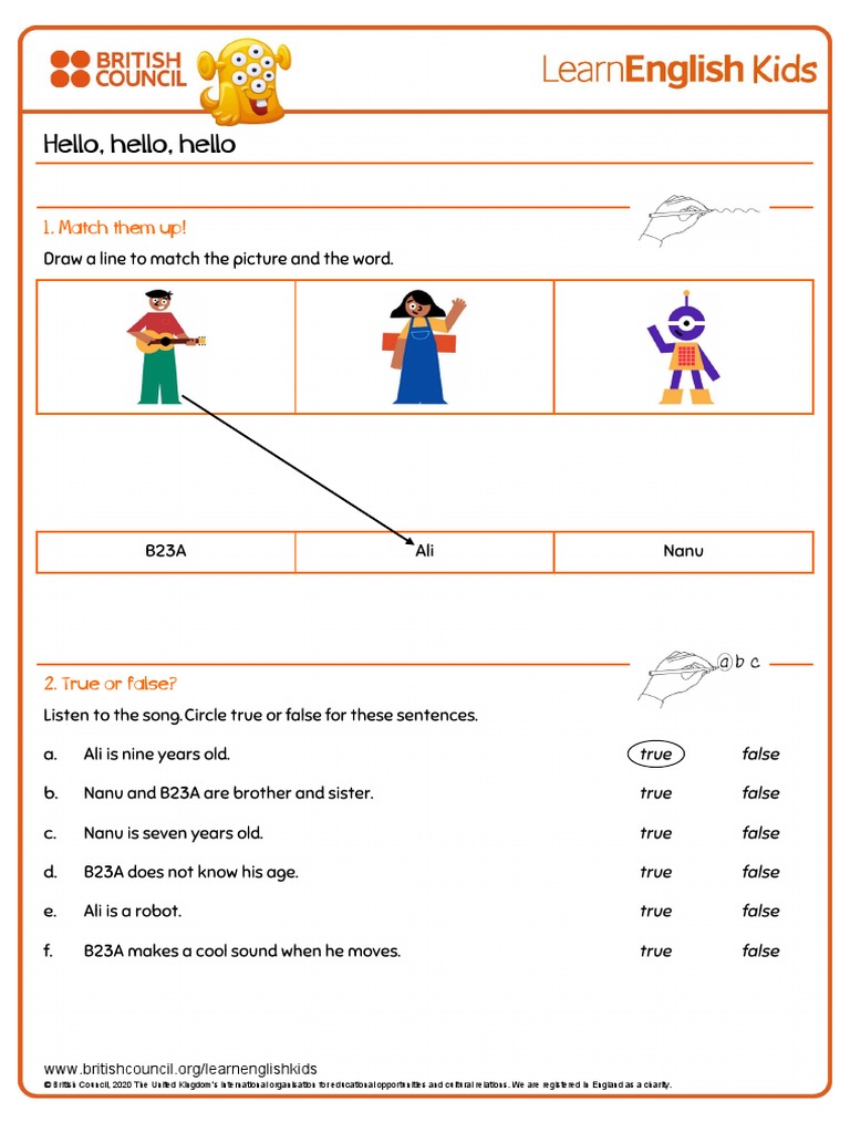 Songs Hello Hello Hello Worksheet | PDF