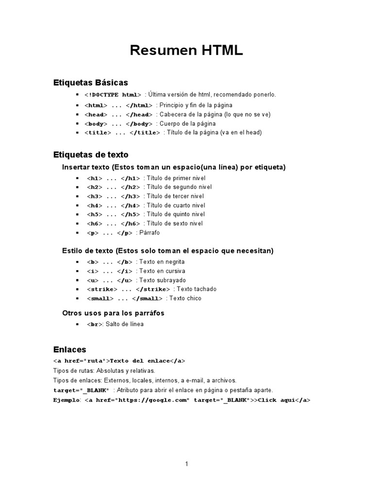 Resumen HTML | PDF | HTML | Hipervínculo