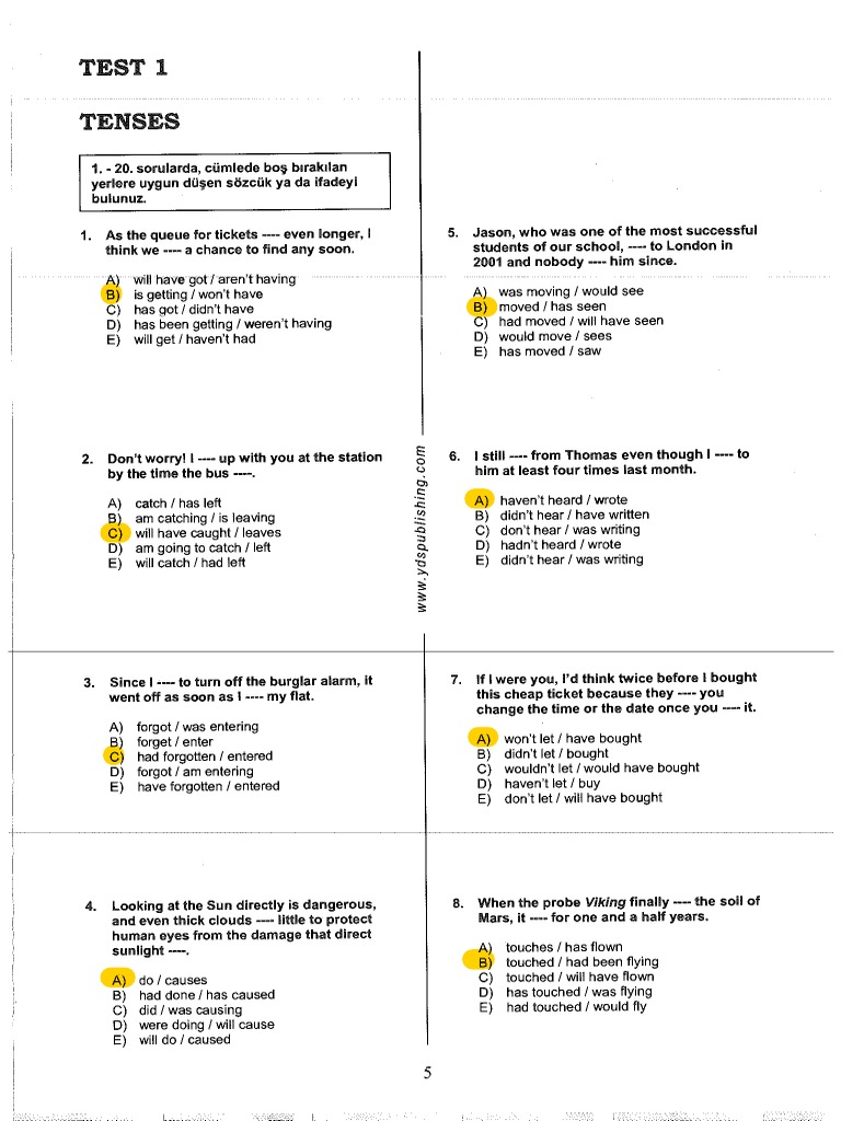 GRAMMAR TEST BOOK-tenses-pronouns - Passıve-Cevap Anahtarı | PDF