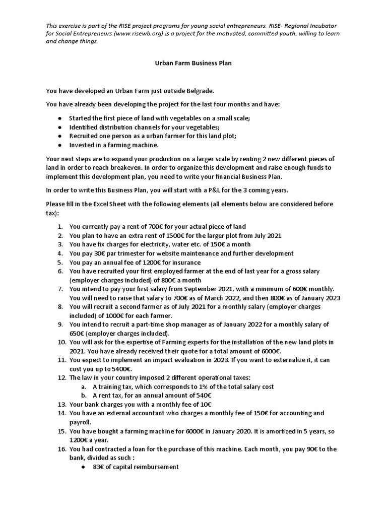 Urban Farm Business Plan Overview | PDF | Salary | Taxes