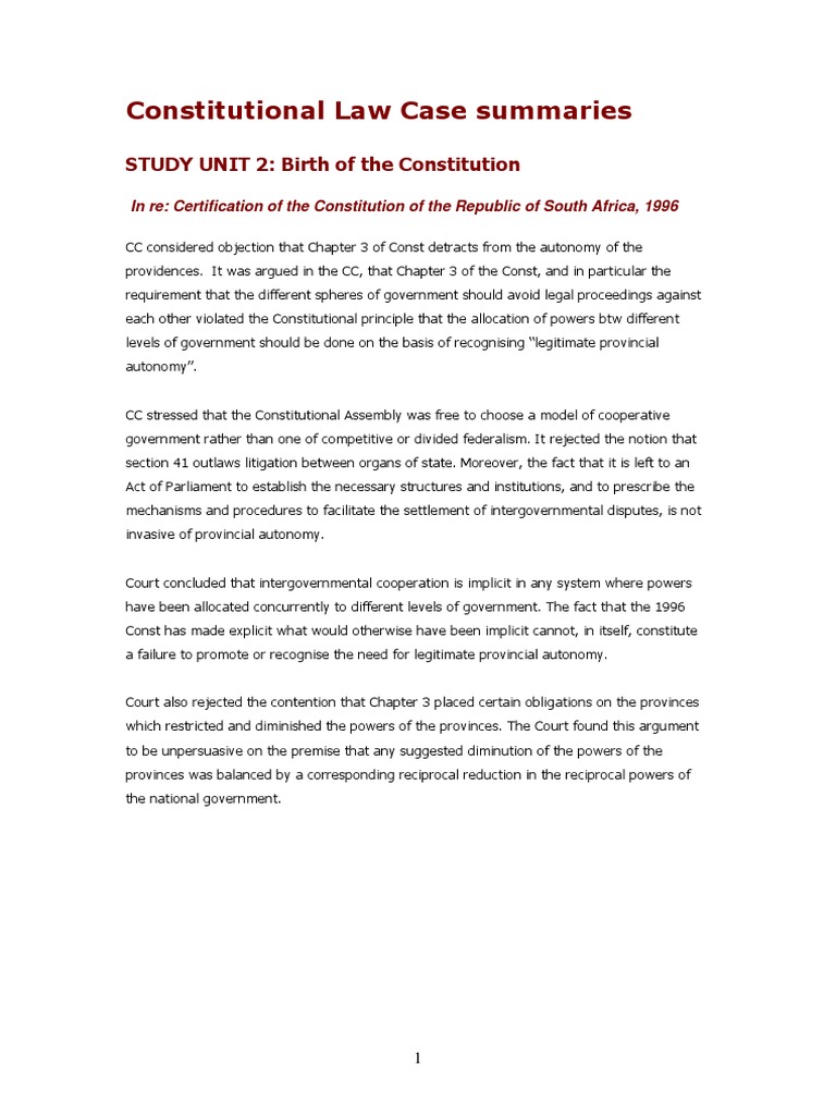 Constitutional Law Case Summaries: STUDY UNIT 2: Birth of The ...