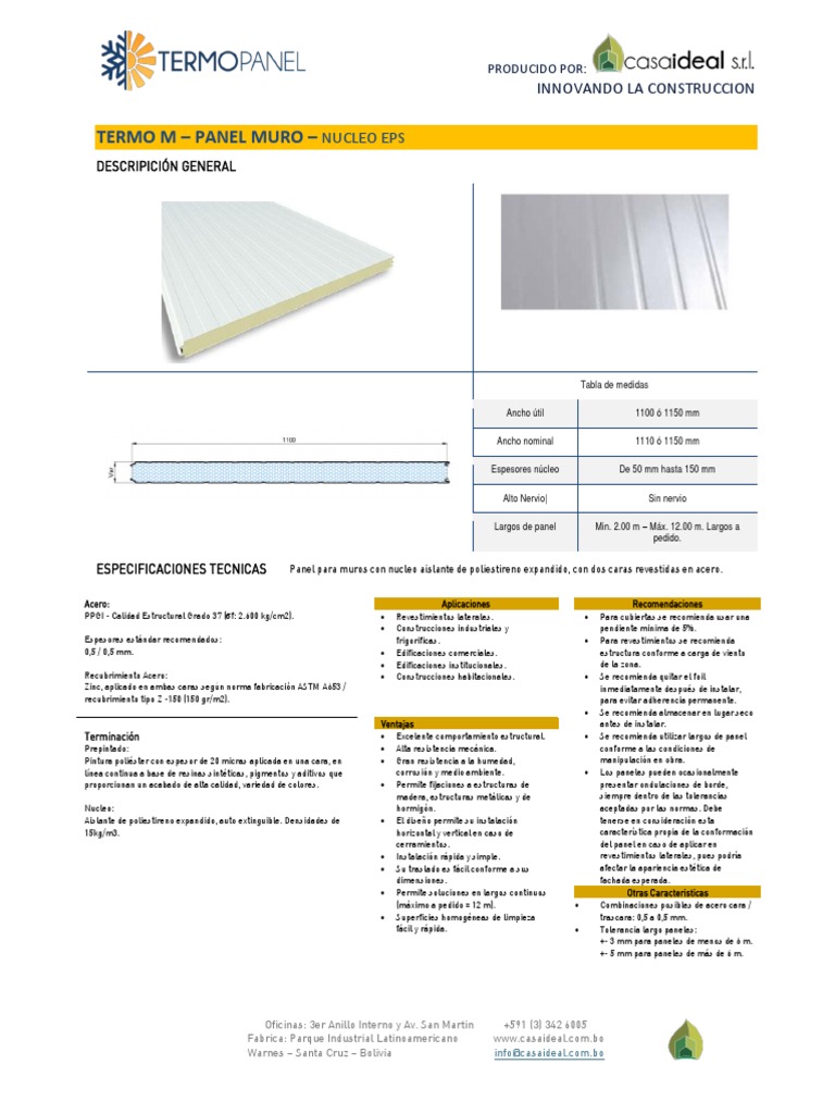 Muro Termopanel con Núcleo EPS | PDF | Aislamiento térmico | Acero
