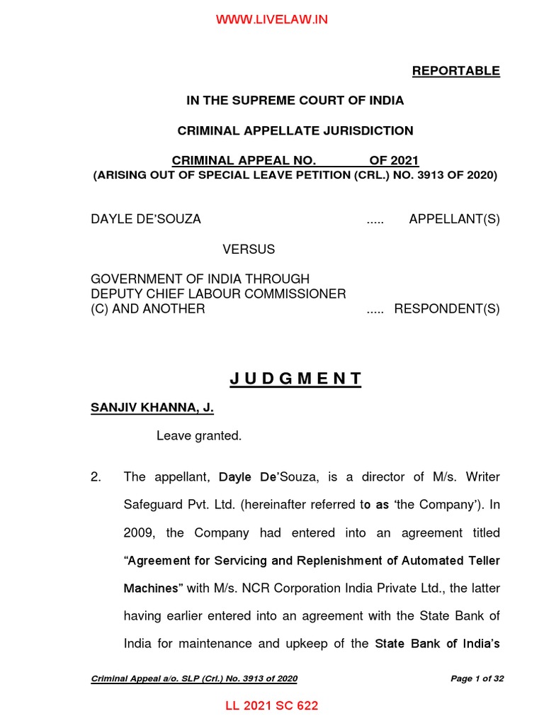 Dayle Desouza V Government of India Through Deputy Chief Labour ...
