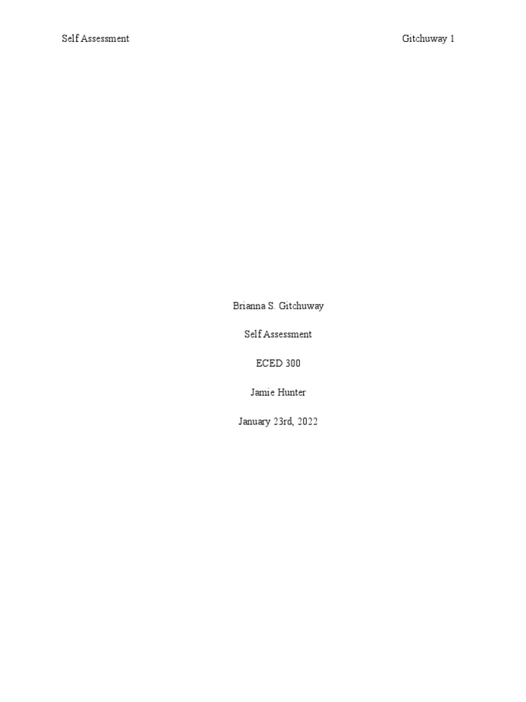 Eced 300 Self Assessment | PDF | Curriculum | Early Childhood Education